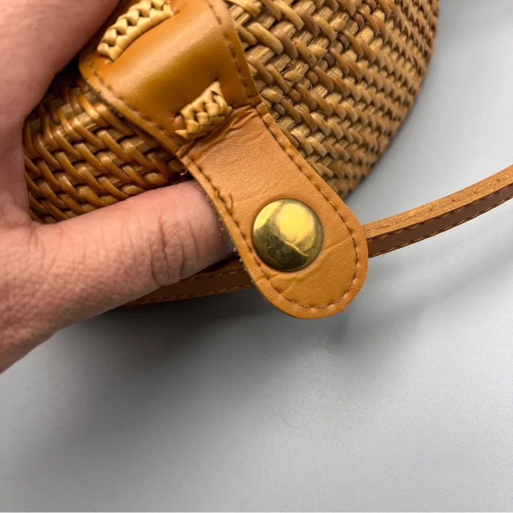 Bags | Handwoven Round Tan Rattan Bag For Women Bali Ata Straw Bags ...